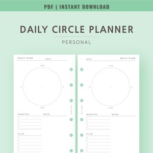 Daily Circle Planner Printable Template Personal Size Circle of Time PDF Page Clock Pie Chart ...
