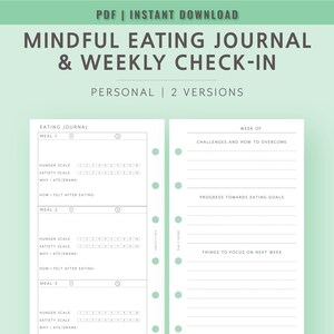 Mindful Eating Journal and Weekly Check-in Printable Pages Personal ...