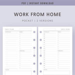Daily Work From Home Planner Printable Pages Pocket Size Time Block ...