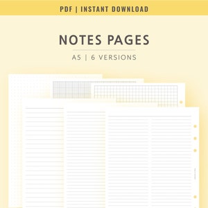 Lined, Grid, Dotted Paper Printable Pages for Note Taking A5 Basic ...