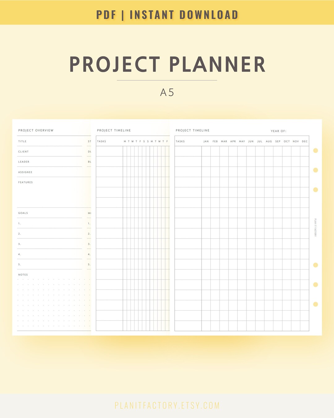 Project Planner Printable Template Pages A5 Project Overview Timeline ...