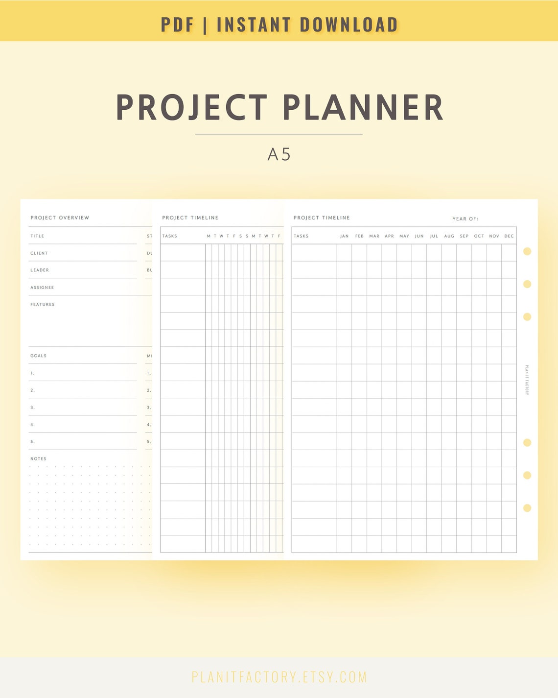 Project Planner Printable Template Pages A5 Project Overview Timeline ...
