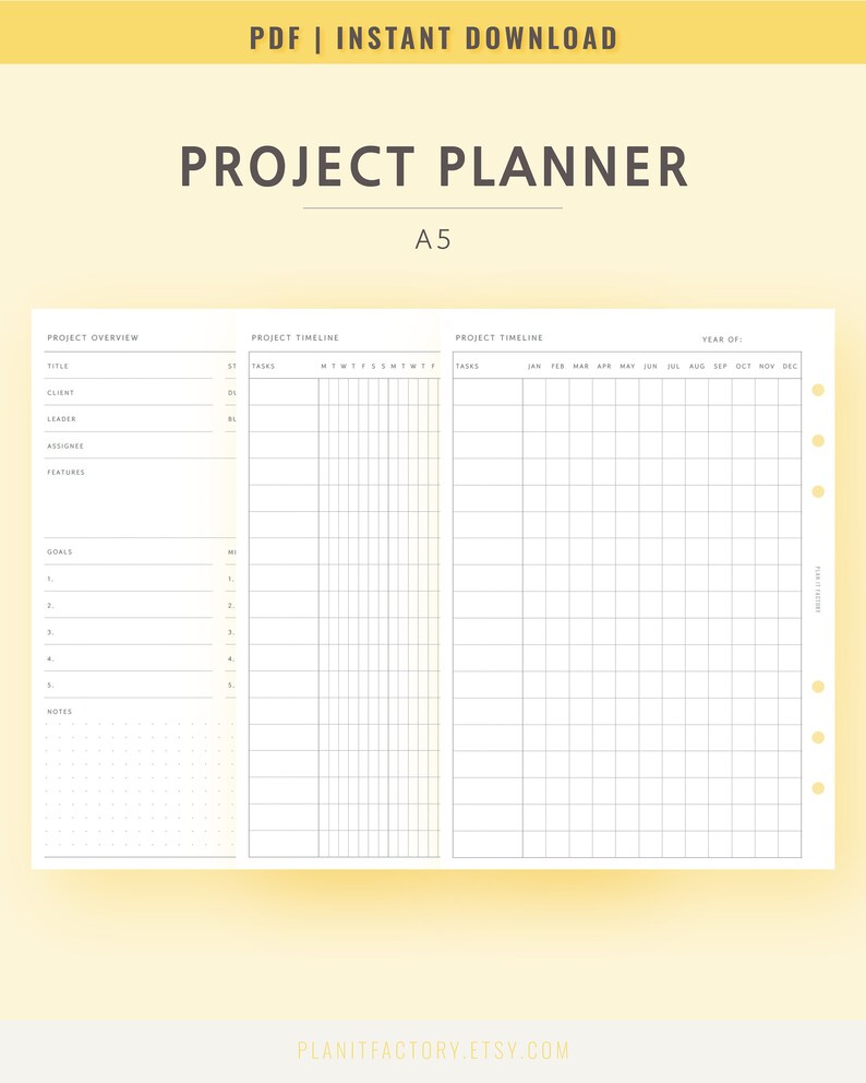 Project Planner Printable Template Pages A5 Project Overview Timeline ...