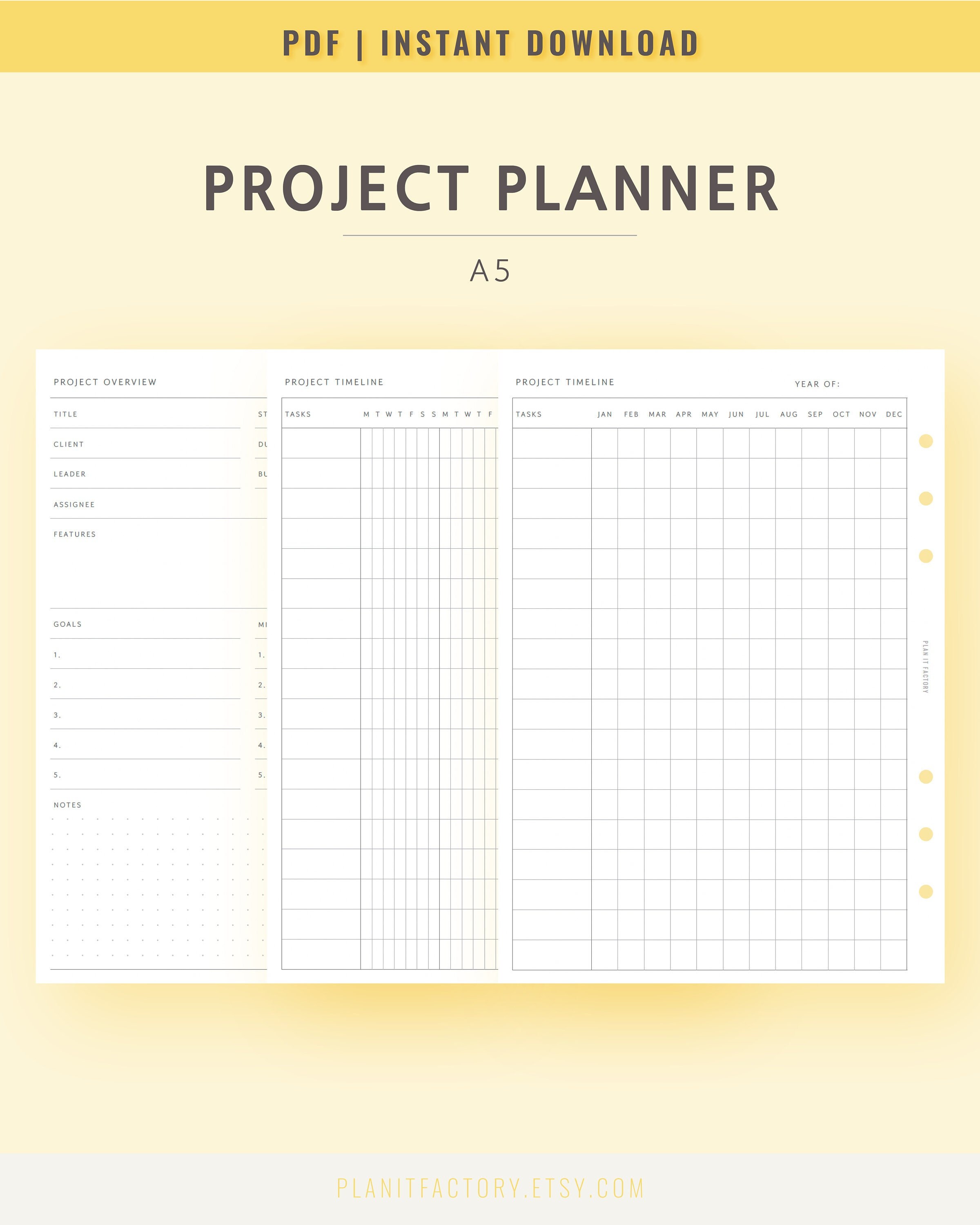 Project Planner Printable Template Pages A5 Project Overview Timeline ...