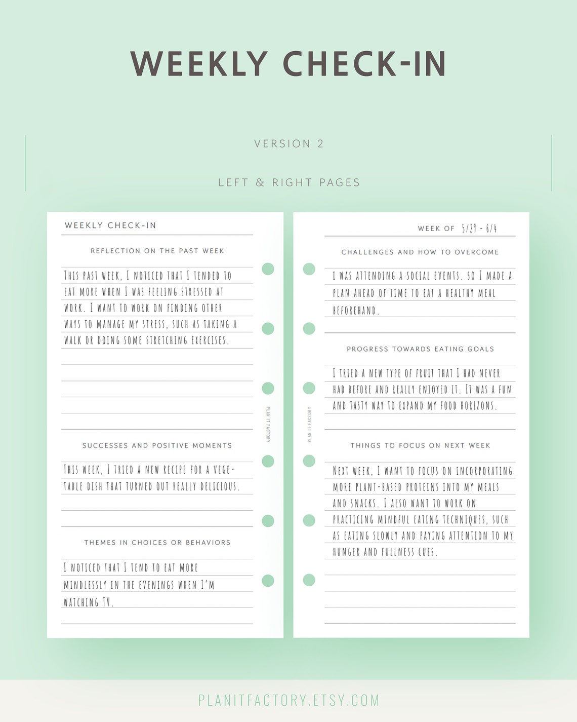 Mindful Eating Journal and Weekly Check-in Printable Pages Personal ...