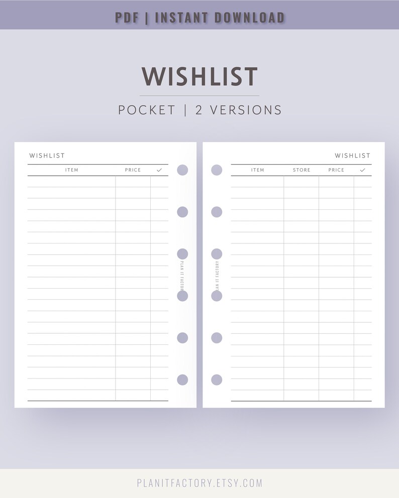 Wish List Printable Planner Inserts Pocket Size Minimalist Wishlist ...