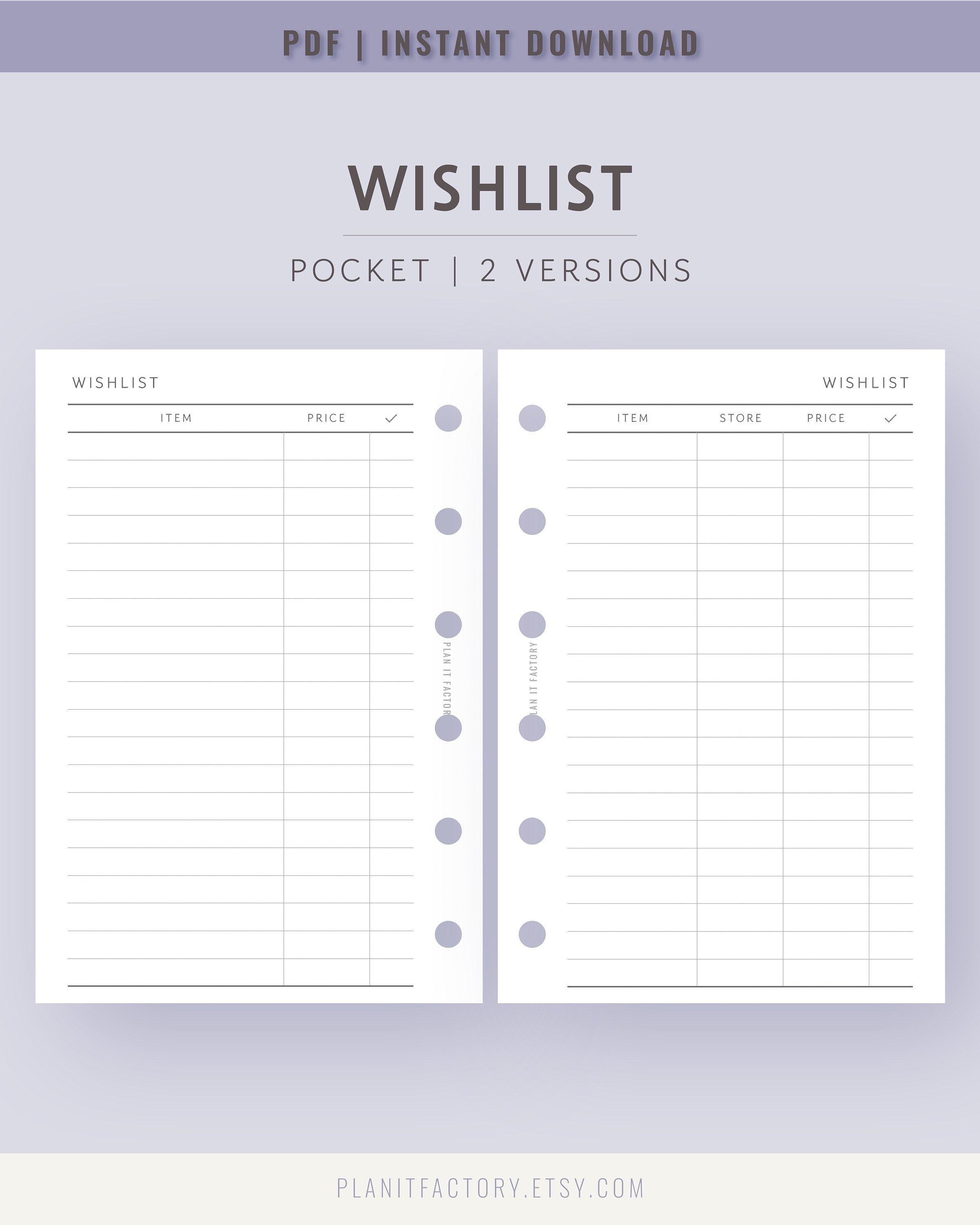 Wish List Printable Planner Inserts Pocket Size Minimalist Wishlist ...