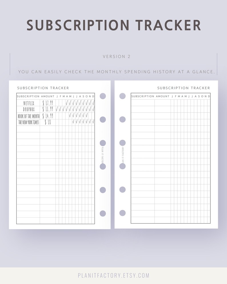 Subscription Tracker Printable Pocket Size Membership Service Checklist ...