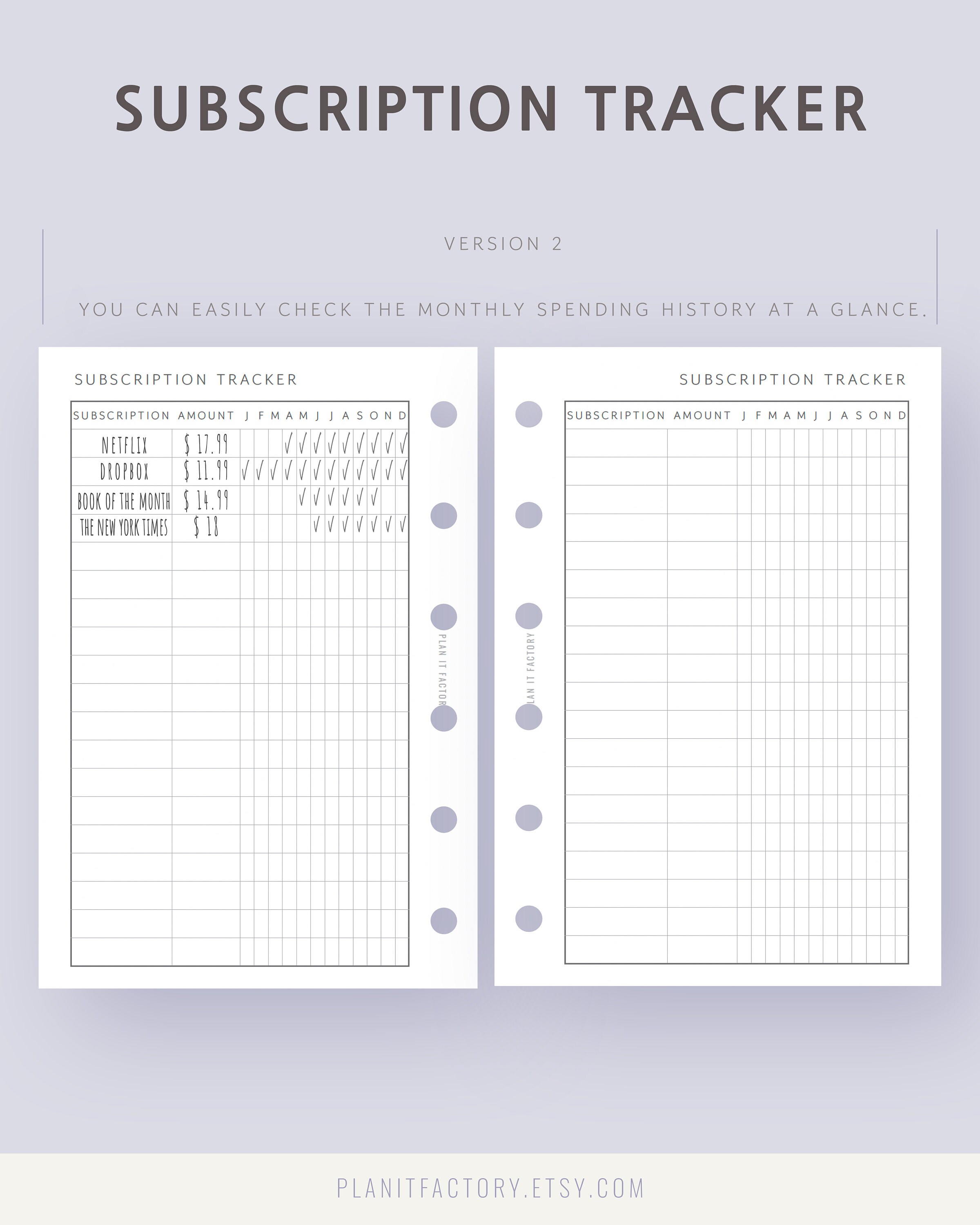 Subscription Tracker Printable Pocket Size Membership Service Checklist ...
