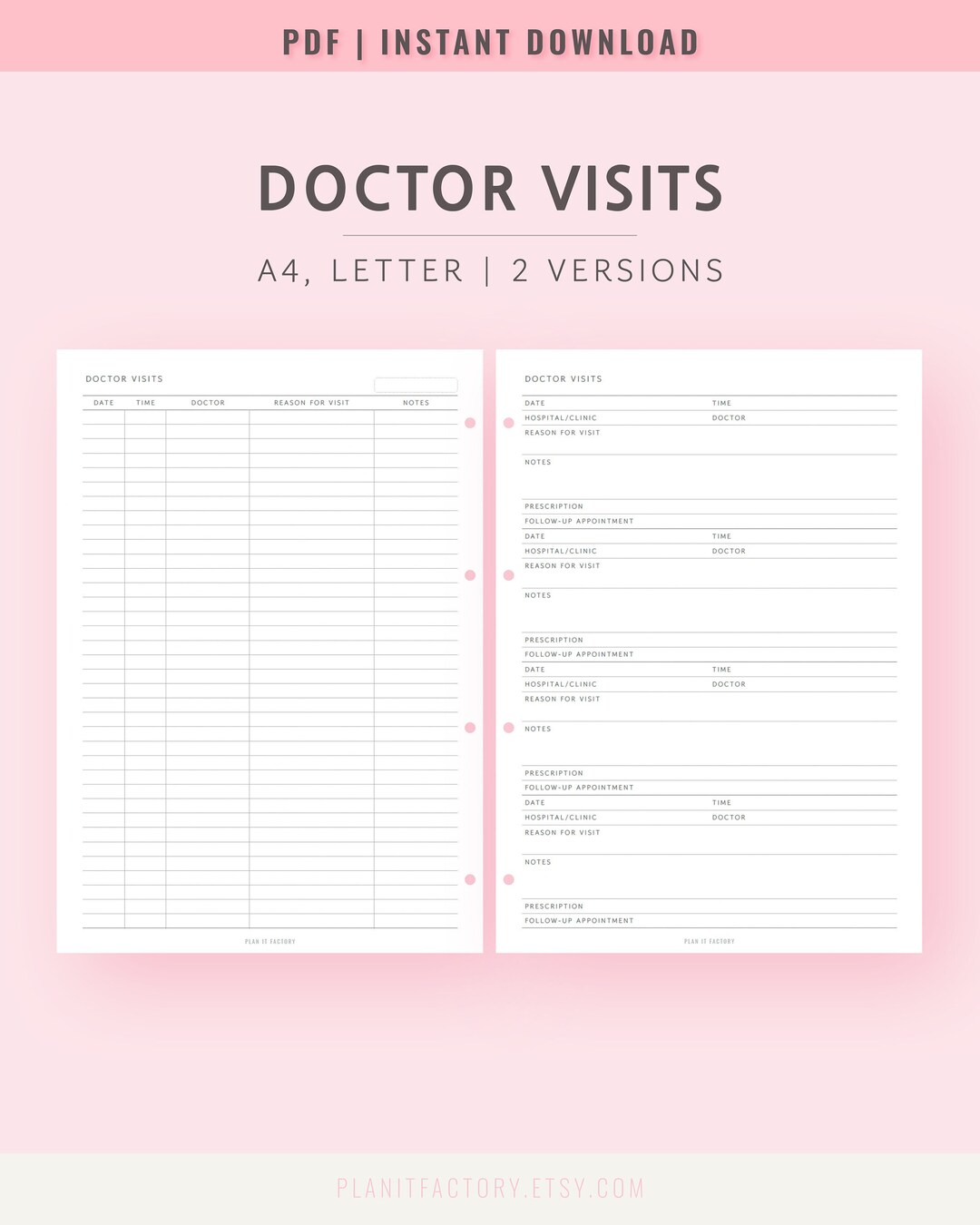 Doctor Visit Tracker Printable Pages A4, Letter Medical Specialist ...