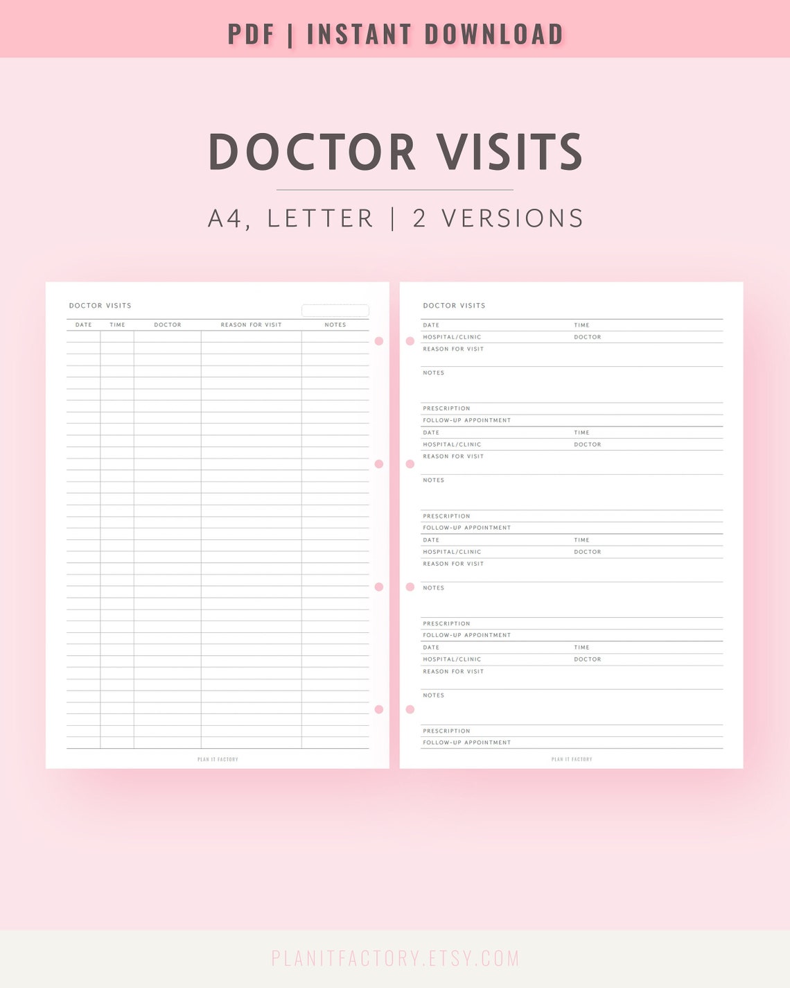 Doctor Visit Tracker Printable Pages A4, Letter Medical Specialist ...