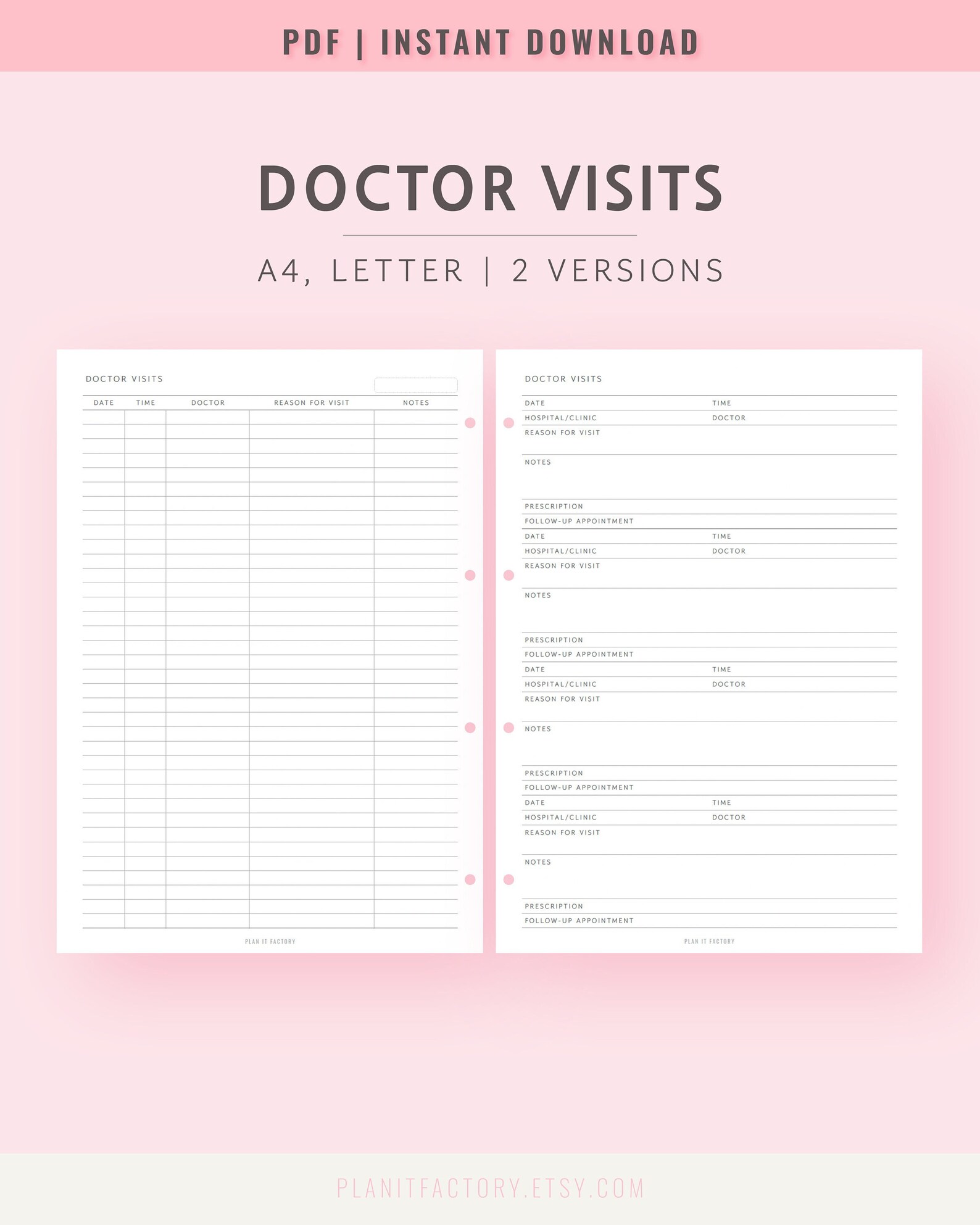 Doctor Visit Tracker Printable Pages A4, Letter Medical Specialist ...