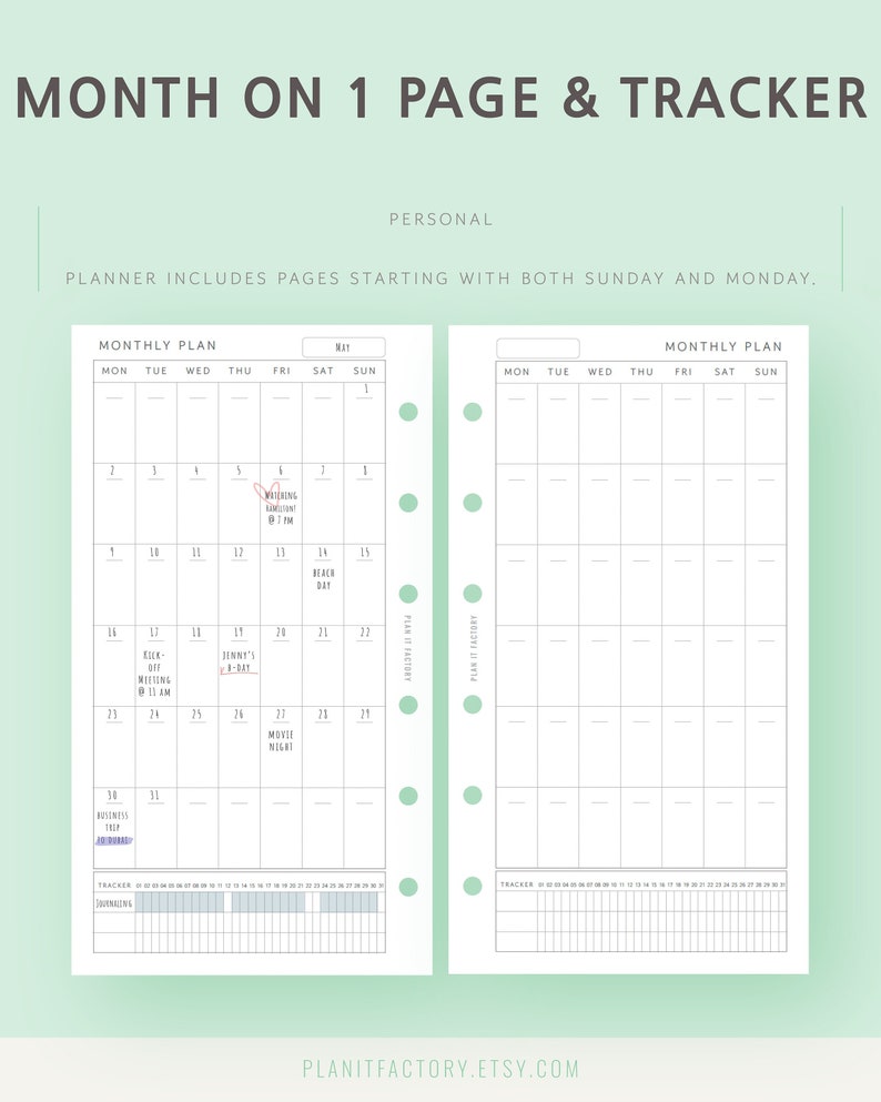Undated Monthly Planner Printable Insert Personal Size Minimalist MO1P ...