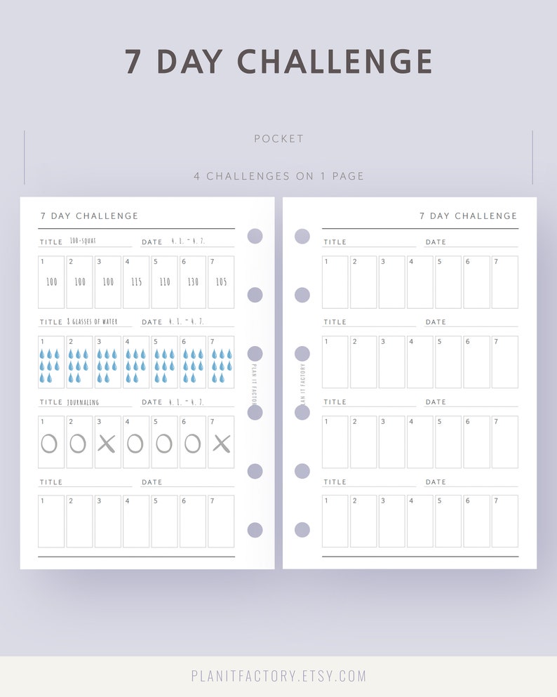 7 Day Challenge Tracker Printable Planner Page Pocket Size - Etsy
