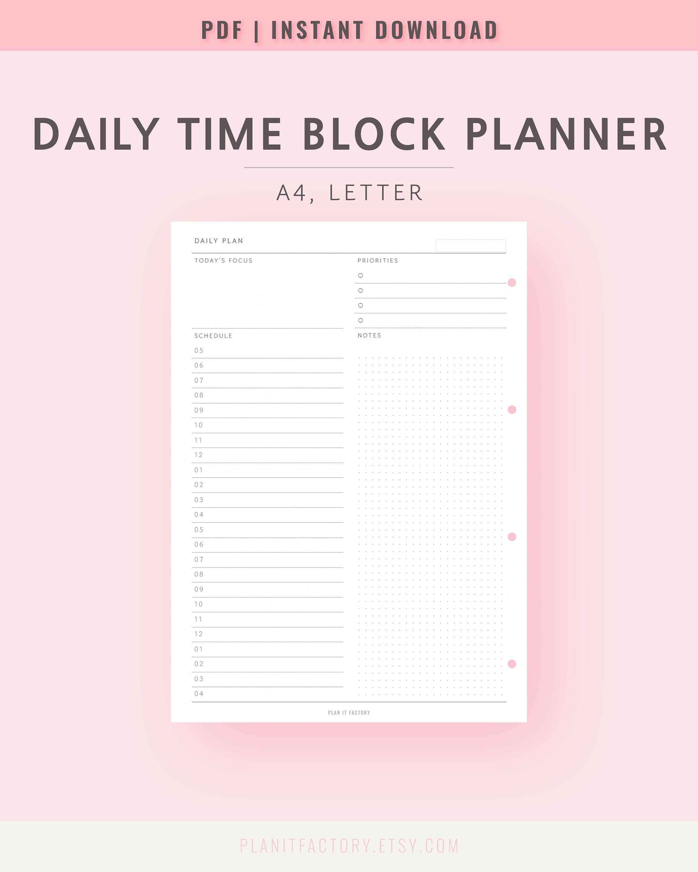 Daily Timeboxing Planner Page PDF A4 Letter Minimalist, 58% OFF