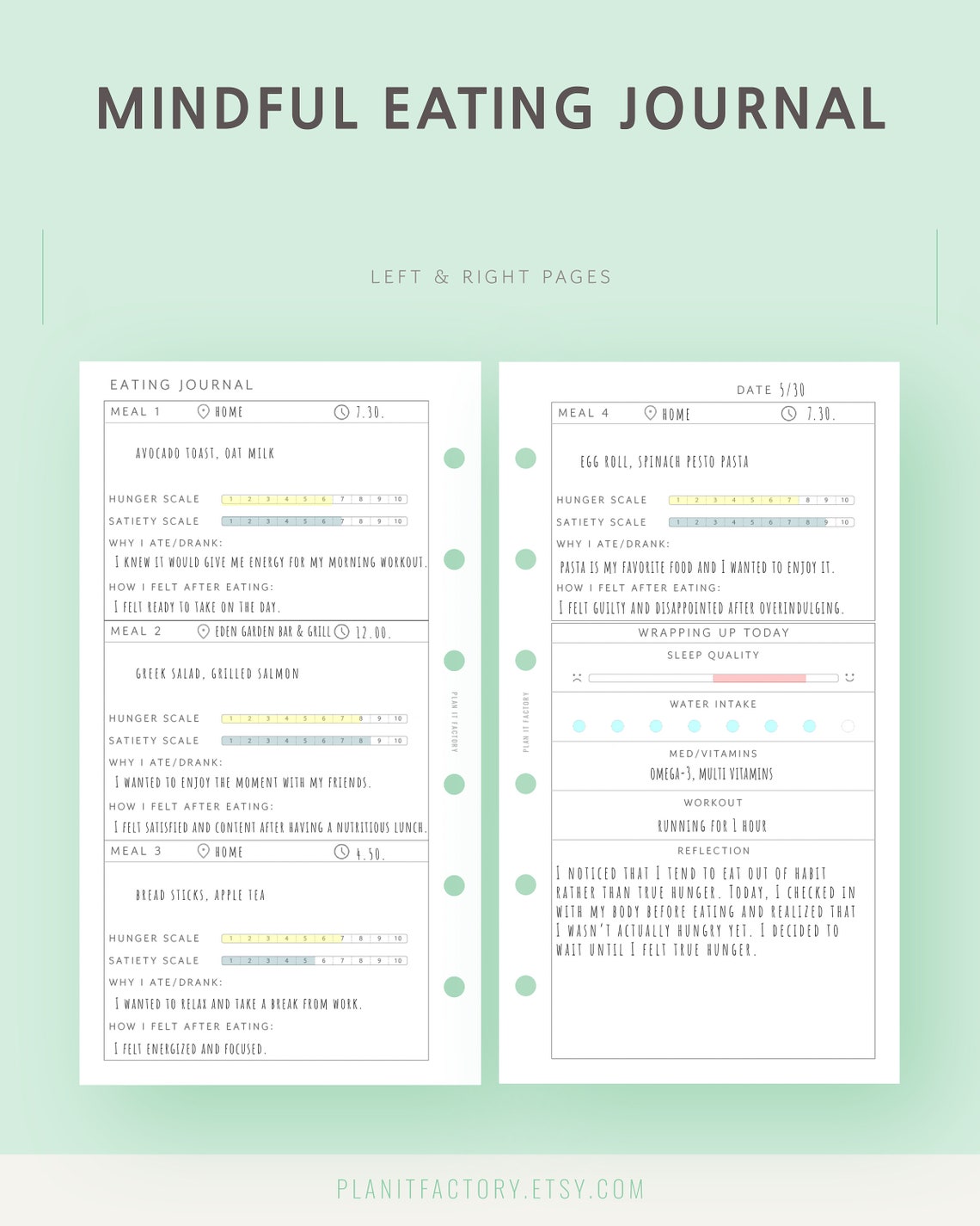 Mindful Eating Journal and Weekly Check-in Printable Pages Personal ...