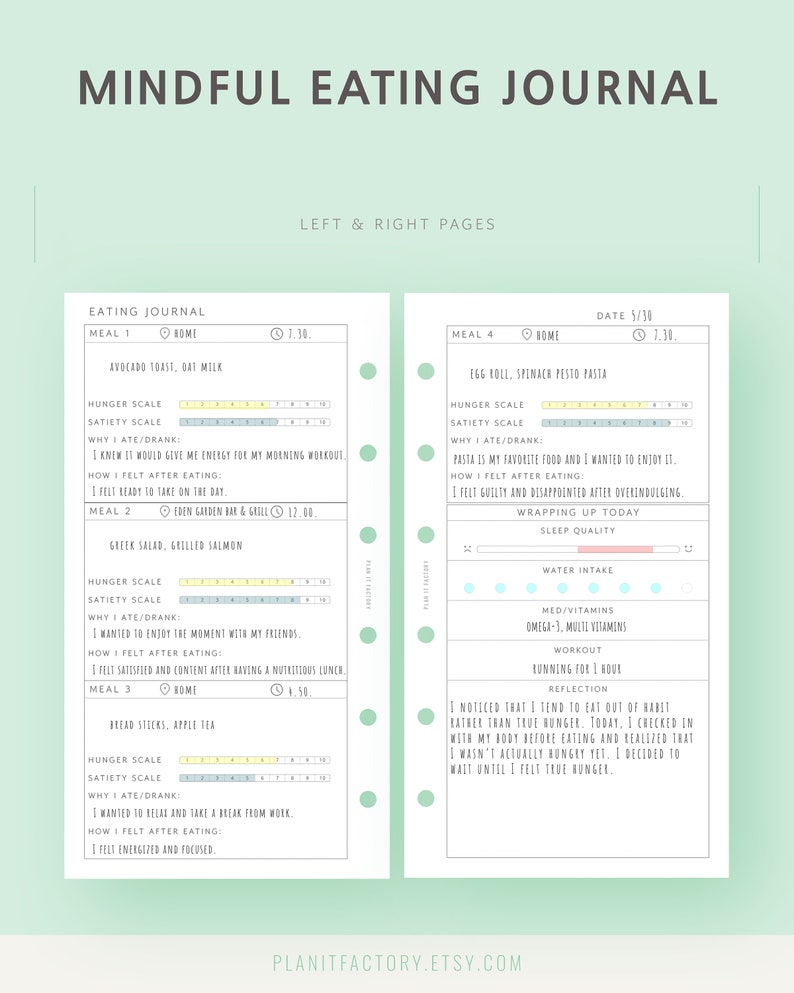 Mindful Eating Journal and Weekly Check-in Printable Pages Personal ...