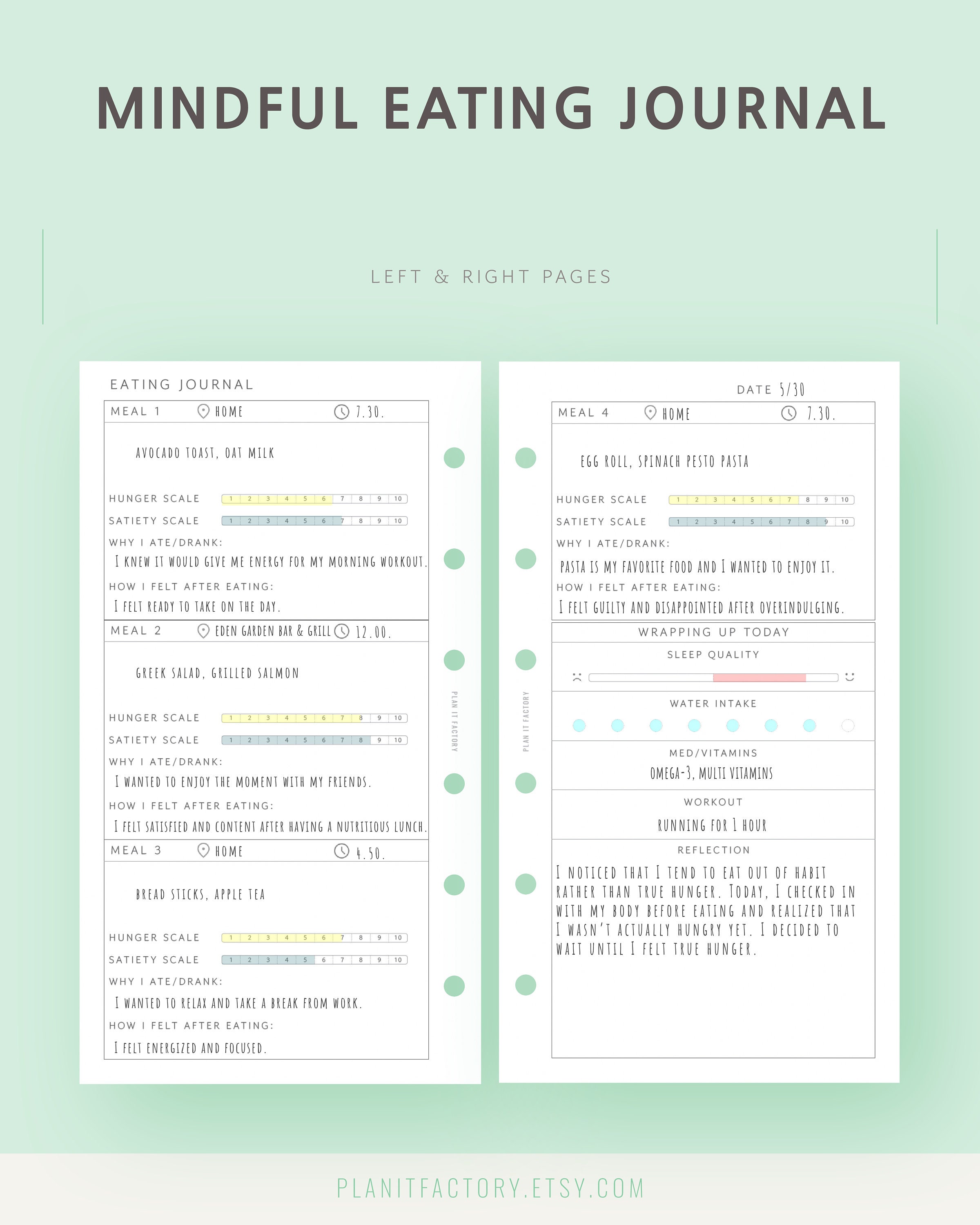 Mindful Eating Journal and Weekly Check-in Printable Pages Personal ...
