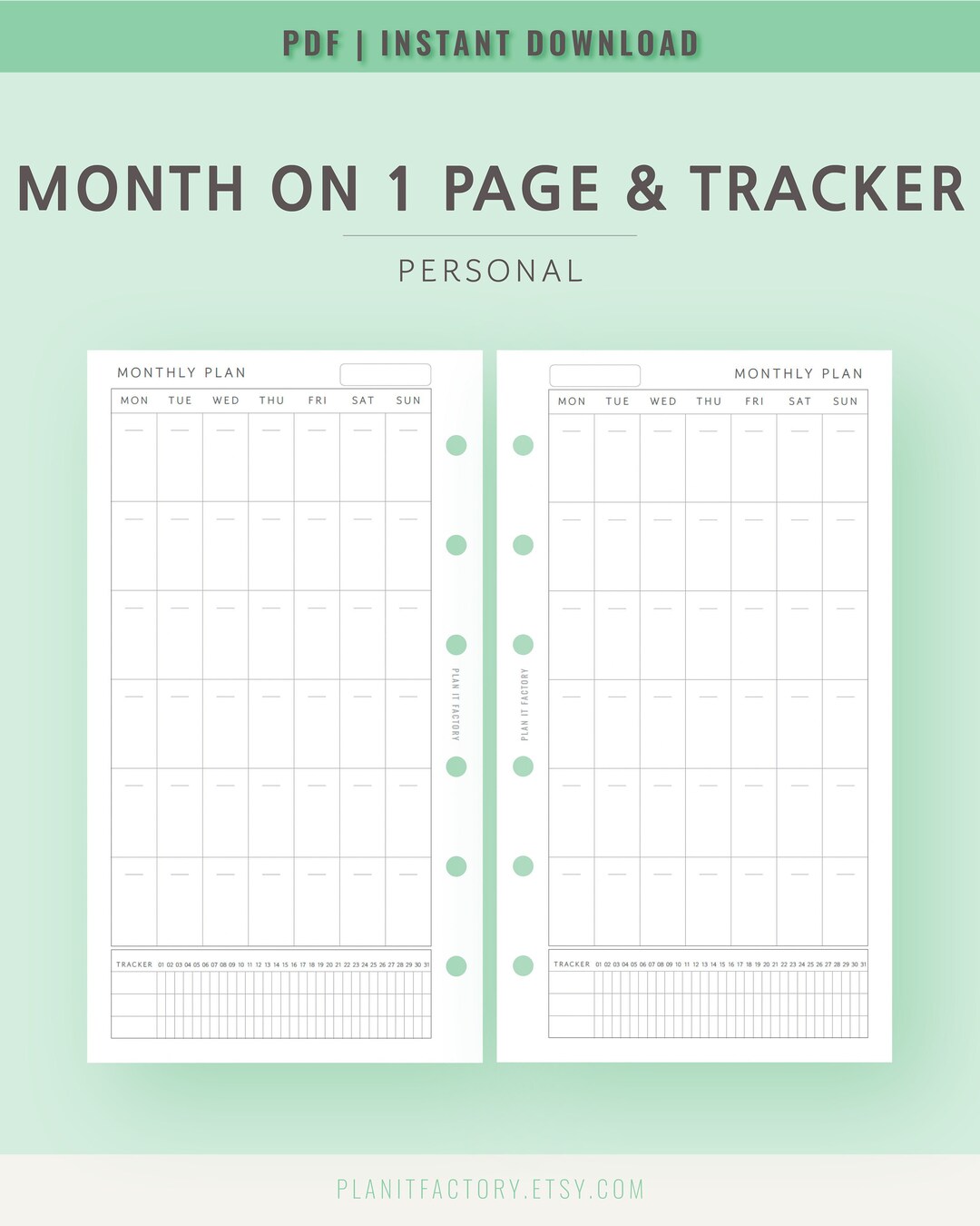 Undated Monthly Planner Printable Insert Personal Size Minimalist MO1P ...