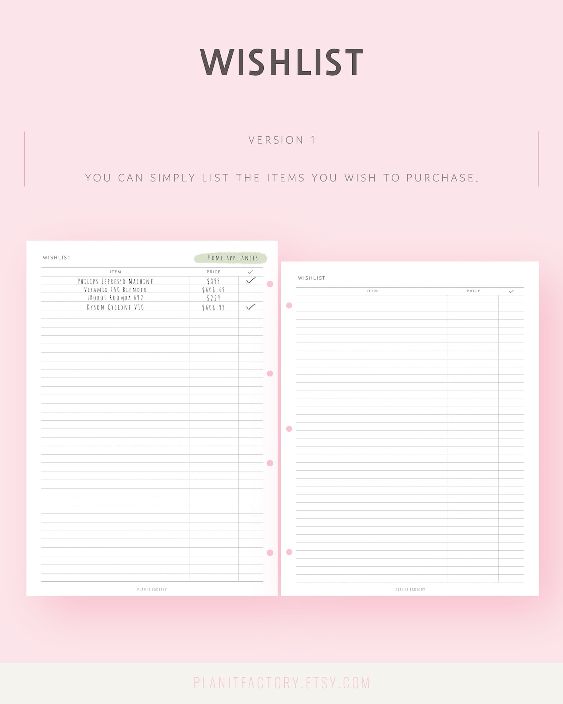 Wish List Printable Planner Inserts A4, Letter Minimalist Wishlist Page ...