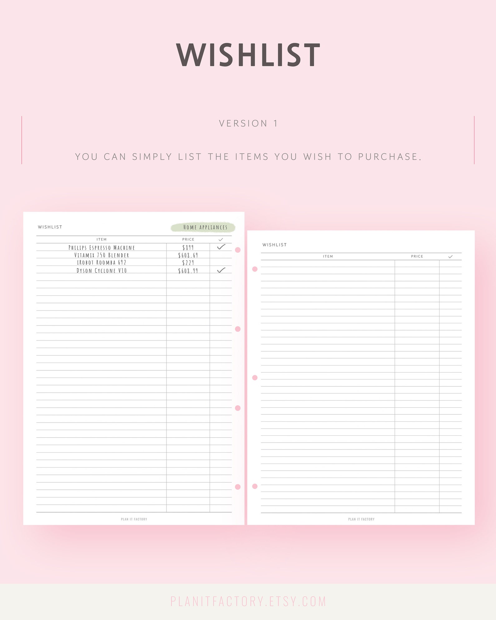Wish List Printable Planner Inserts A4, Letter Minimalist Wishlist Page ...