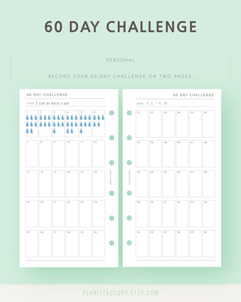 60 Day Challenge Tracker Printable Planner Personal Size Minimalist ...