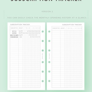 Subscription Tracker Printable Personal Size Membership Service Checklist PDF Financial Planner ...