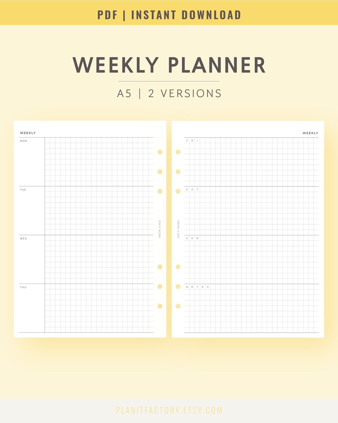 Undated Weekly Planner Printable Inserts A5 Grid Weekly Schedule ...