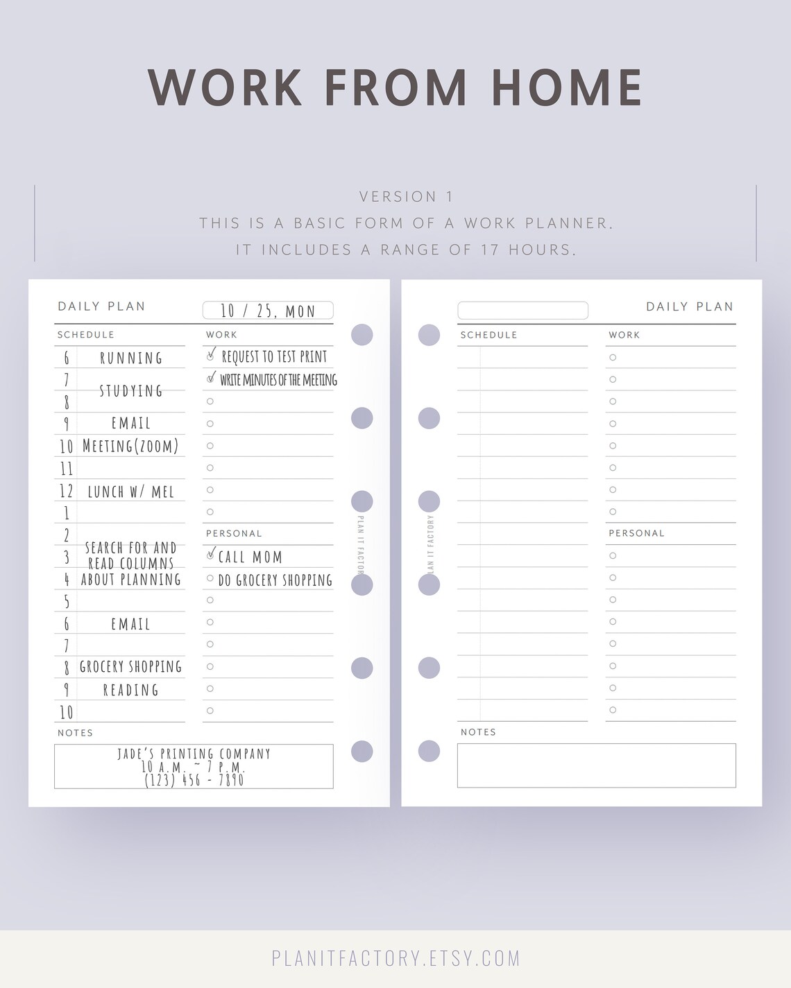 Daily Work From Home Planner Printable Pages Pocket Size Time Block ...