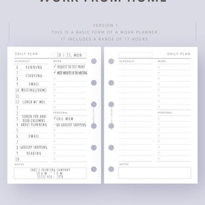 Daily Work From Home Planner Printable Pages Pocket Size Time Block Planner Template for ...