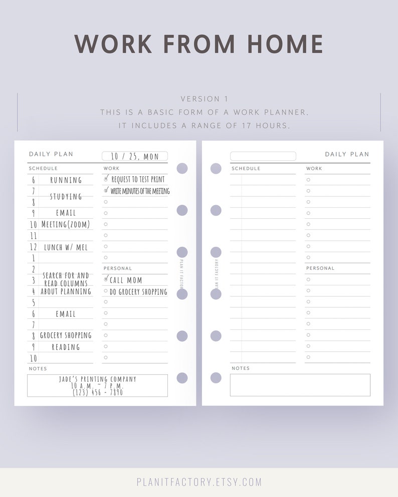 Daily Work From Home Planner Printable Pages Pocket Size - Etsy