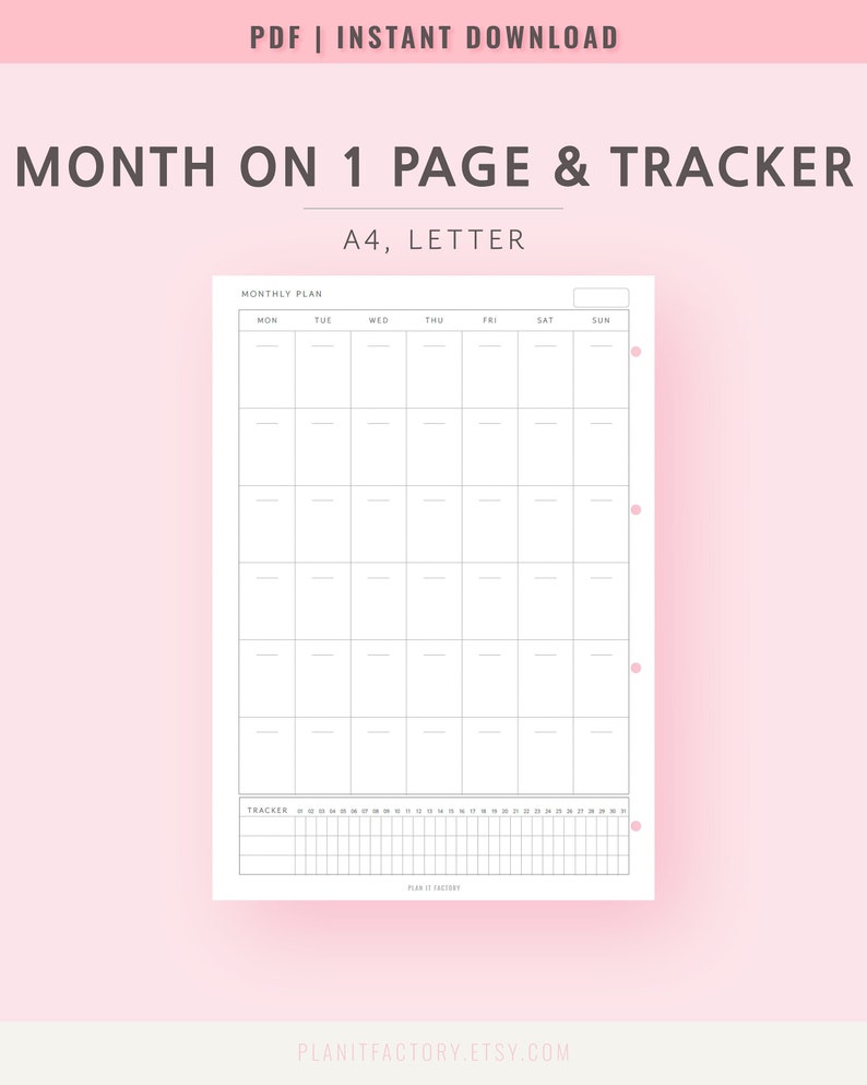 Undated Monthly Planner Printable Insert A4, Letter Minimalist MO1P ...