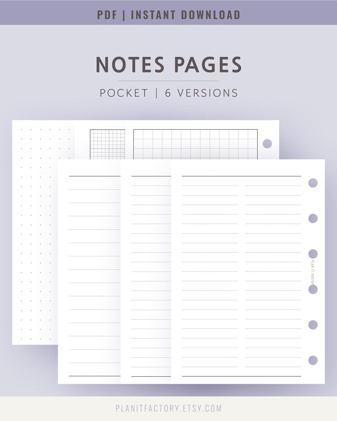 Lined, Grid, Dotted Paper Printable Pages for Note Taking Pocket Size ...