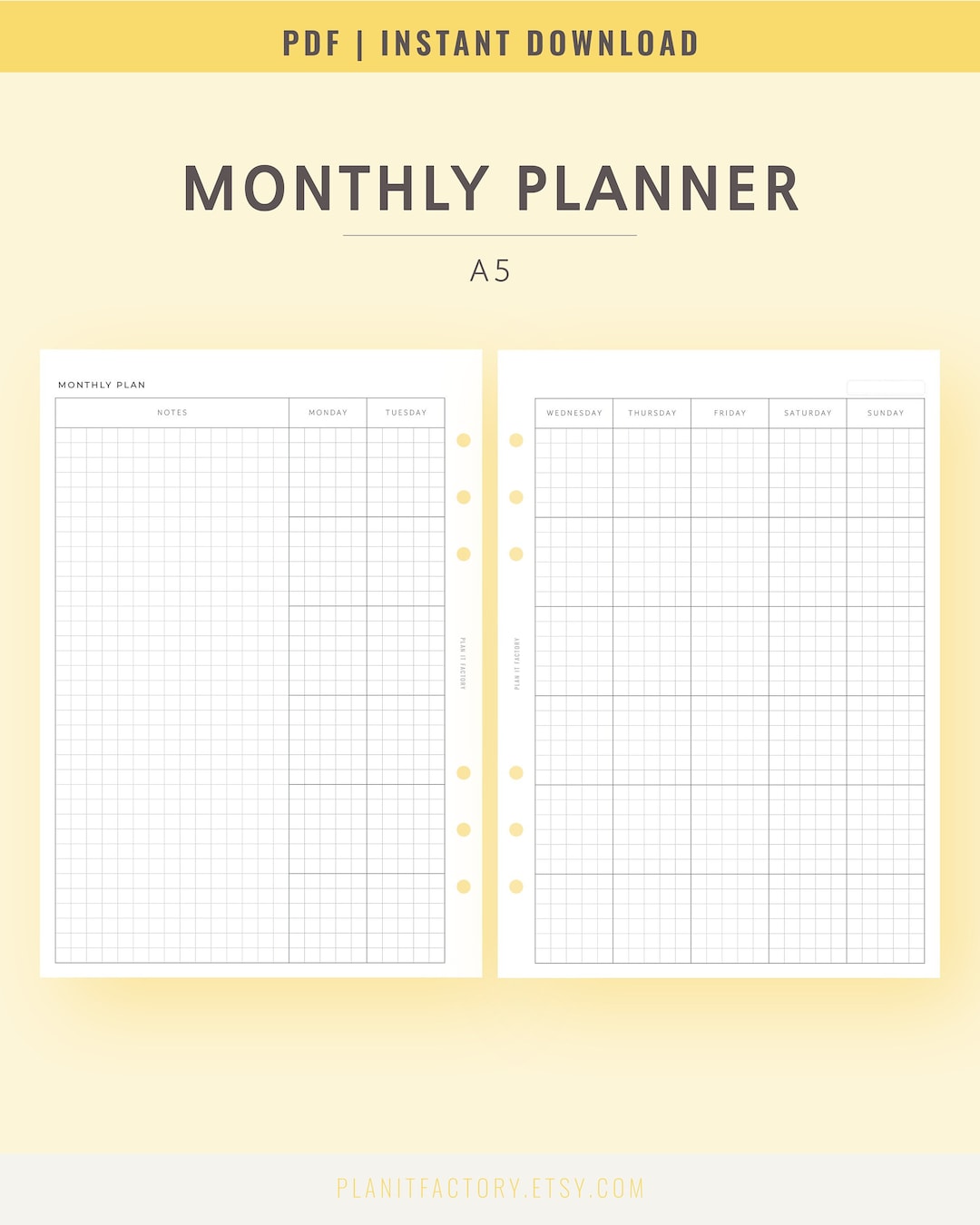 Plantilla imprimible del planificador mensual sin fecha / Organizador ...