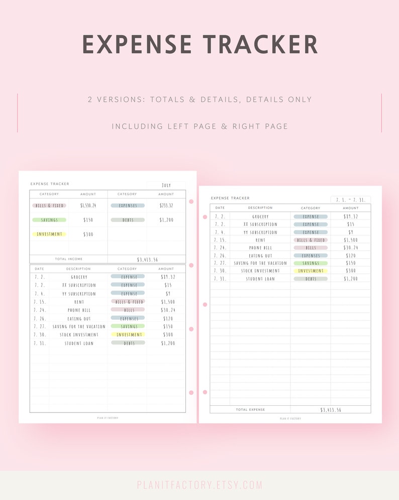 Income & Expense Tracker Printable Pages A4, Letter Financial ...