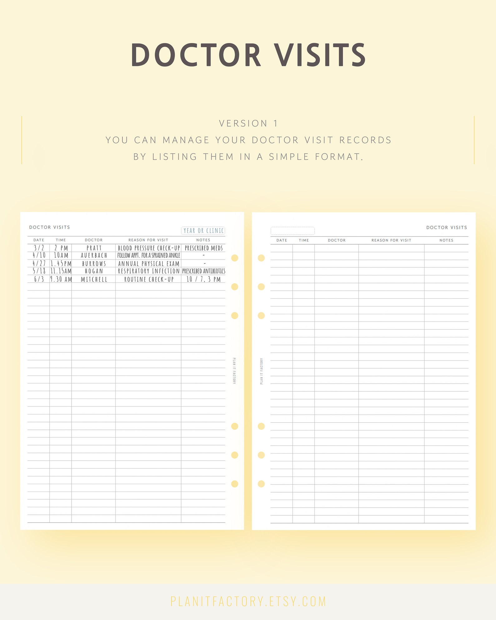 Doctor Visit Tracker Printable Pages A5 Medical Specialist Appointment ...