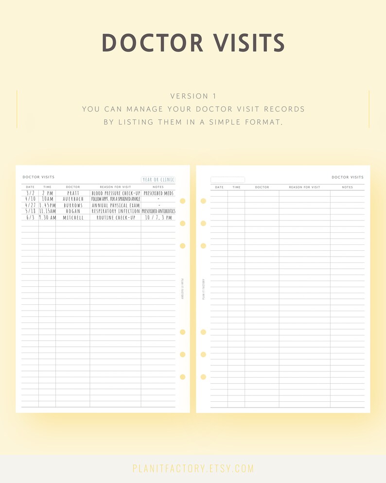 Doctor Visit Tracker Printable Pages A5 Medical Specialist - Etsy