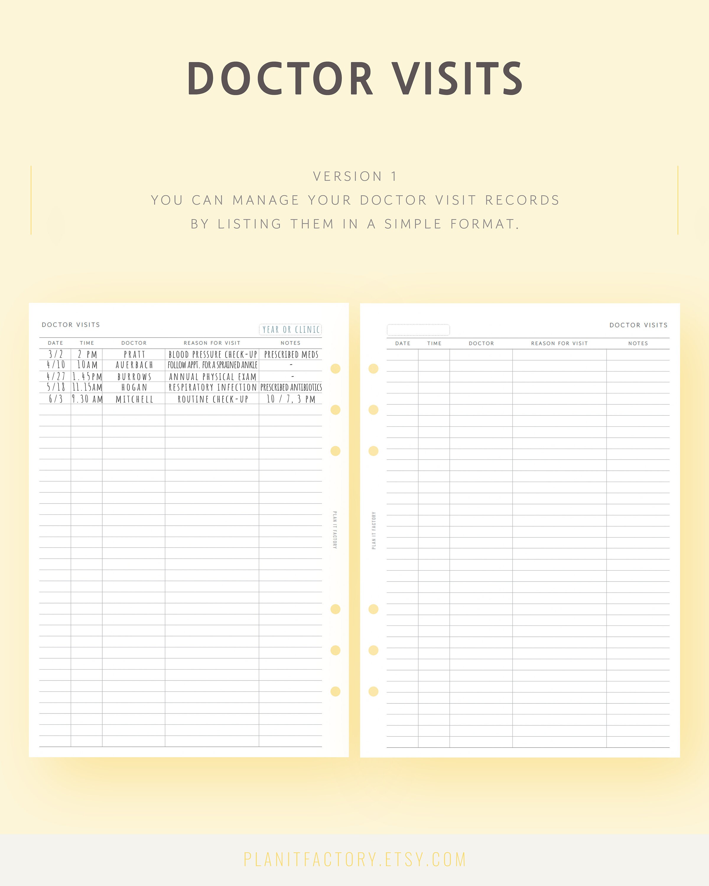 Doctor Visit Tracker Printable Pages A5 Medical Specialist Appointment ...