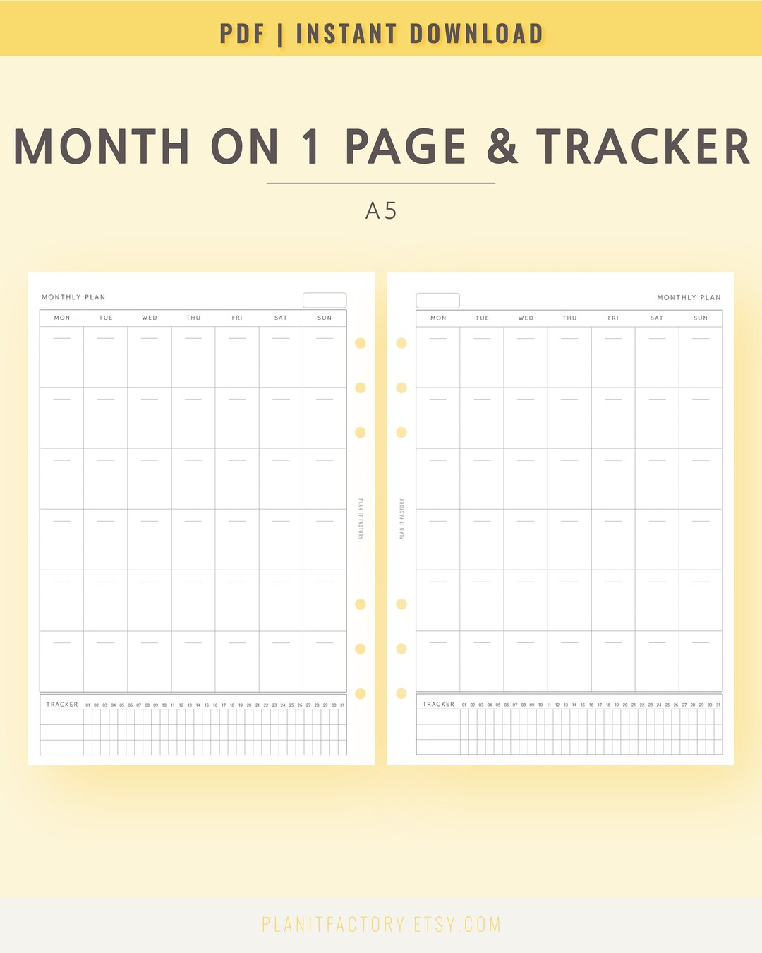 Undated Monthly Planner Printable Insert A5 Minimalist MO1P Organizer ...