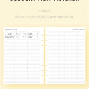 Subscription Tracker Printable A5 Membership Service Checklist PDF ...