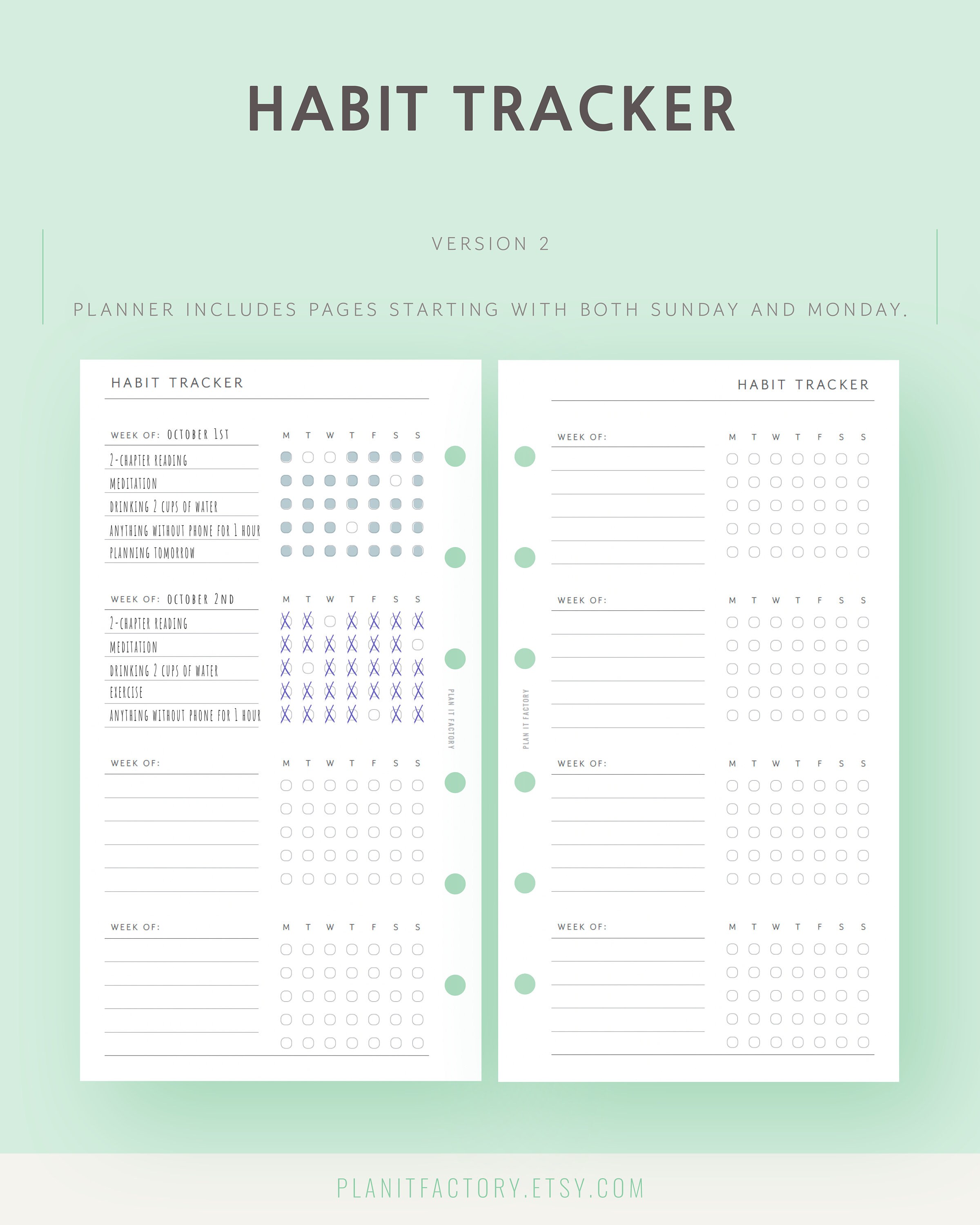 Weekly Habit Tracker Printable Personal Size Simple Daily Routine ...