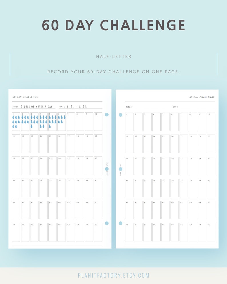 60 Day Challenge Tracker Printable Planner Half Letter Minimalist Habit ...