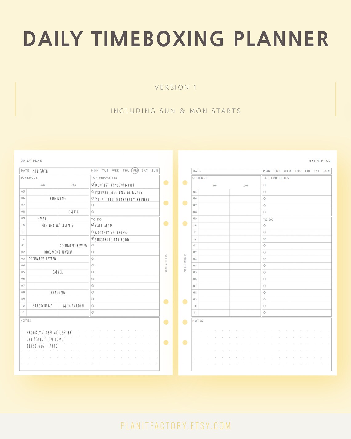 Daily Timeboxing Planner Page PDF A5 Minimalist Hourly Time Block ...