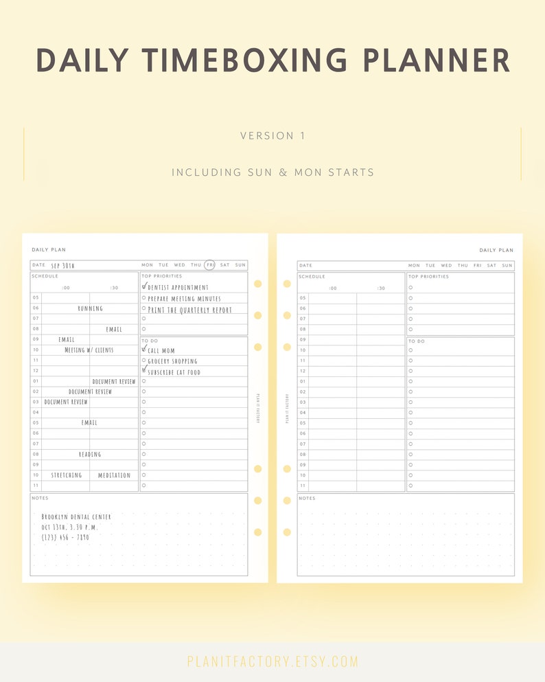 Daily Timeboxing Planner Page PDF A5 Minimalist Hourly Time Block ...