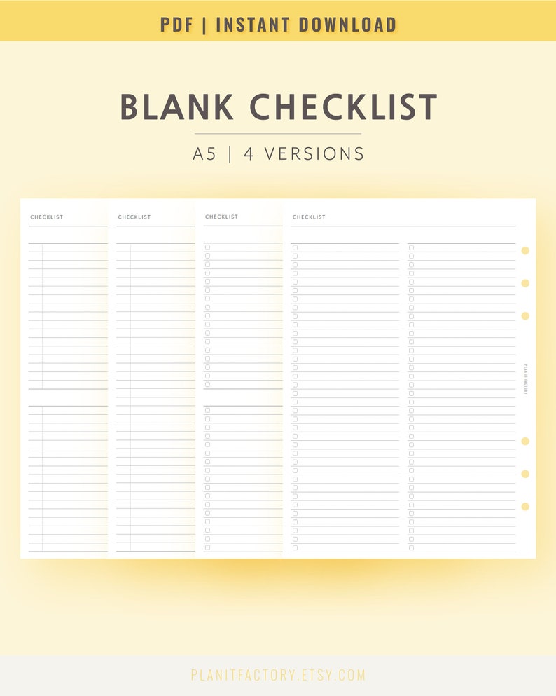 Blank Checklist Printable Worksheet A5 Minimalist Get It Done Page Work ...
