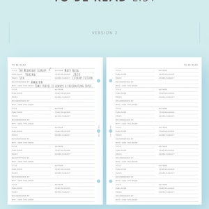 To Be Read List Template Printable Inserts Books to Read - Etsy