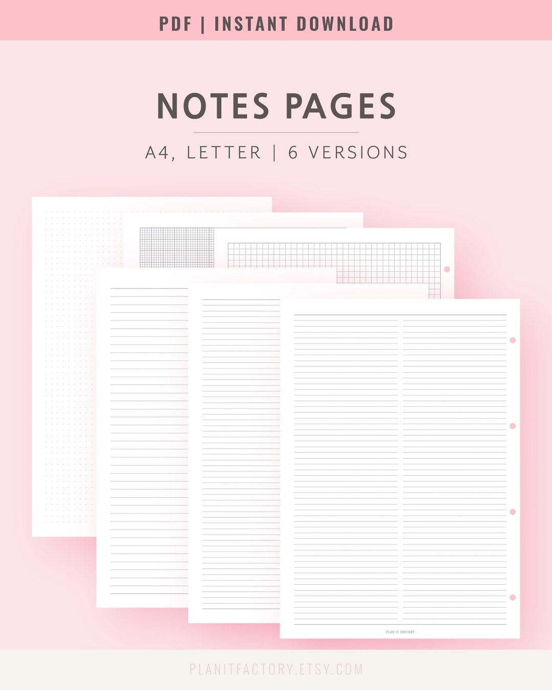 Lined, Grid, Dotted Paper Printable Pages for Note Taking A4, Letter ...