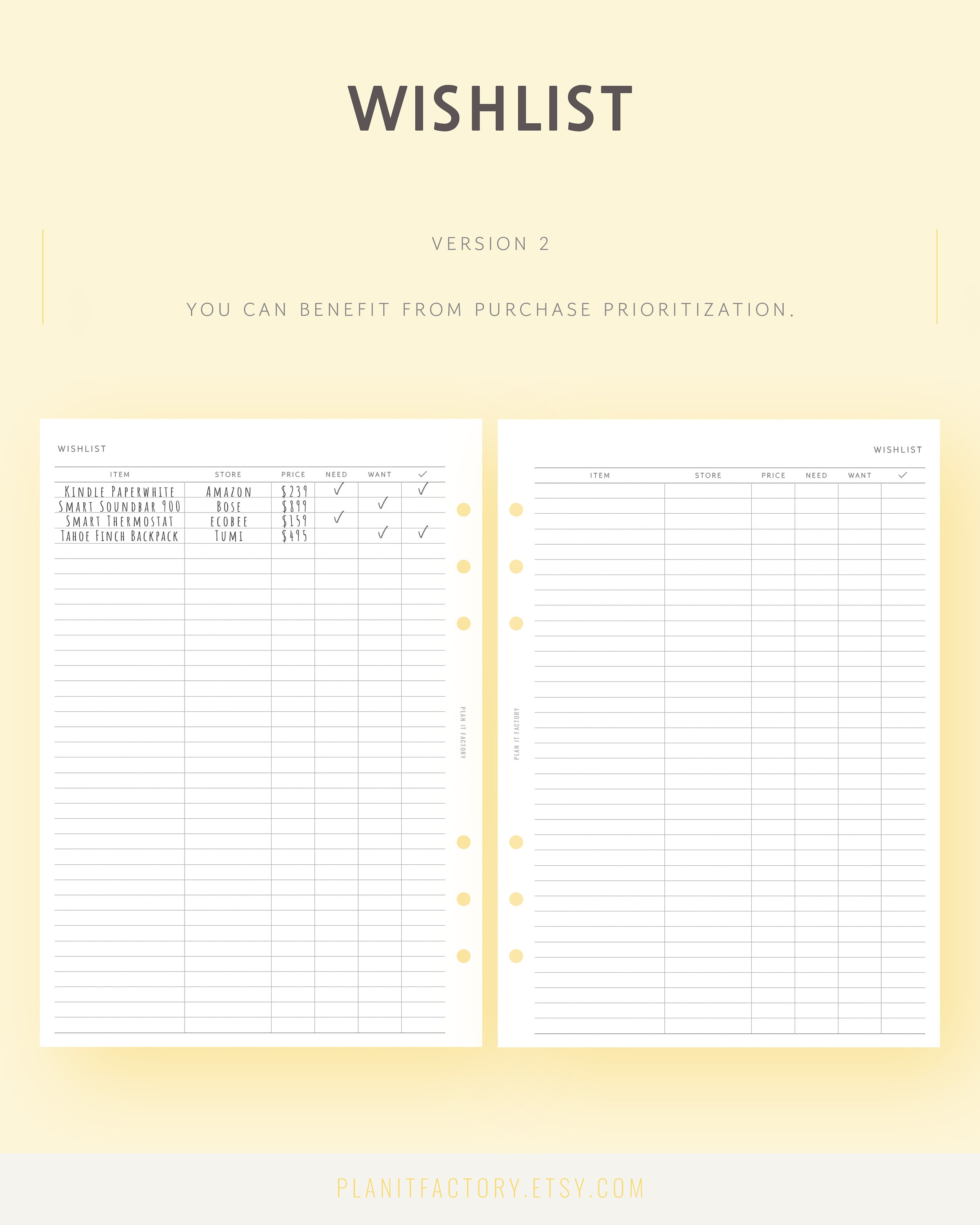 Wish List Printable Planner Inserts A5 Minimalist Wishlist Page ...