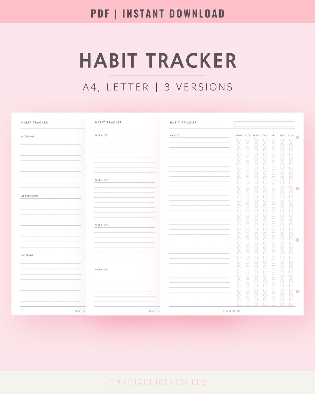 Weekly Habit Tracker Printable A4, Letter Simple Daily Routine Tracker ...