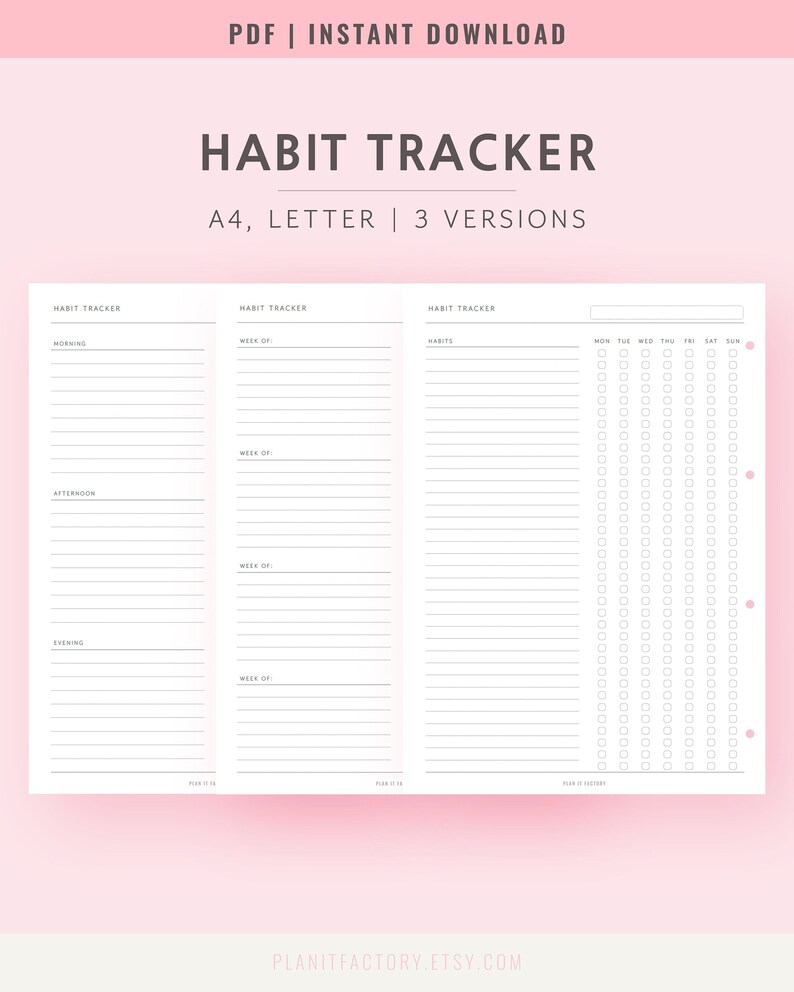Weekly Habit Tracker Printable A4, Letter Simple Daily Routine Tracker ...